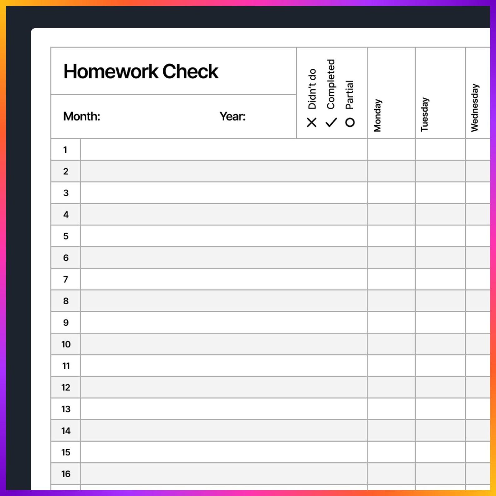 Editable Weekly Homework Checklist for Teachers | Track Homework for 30 ...