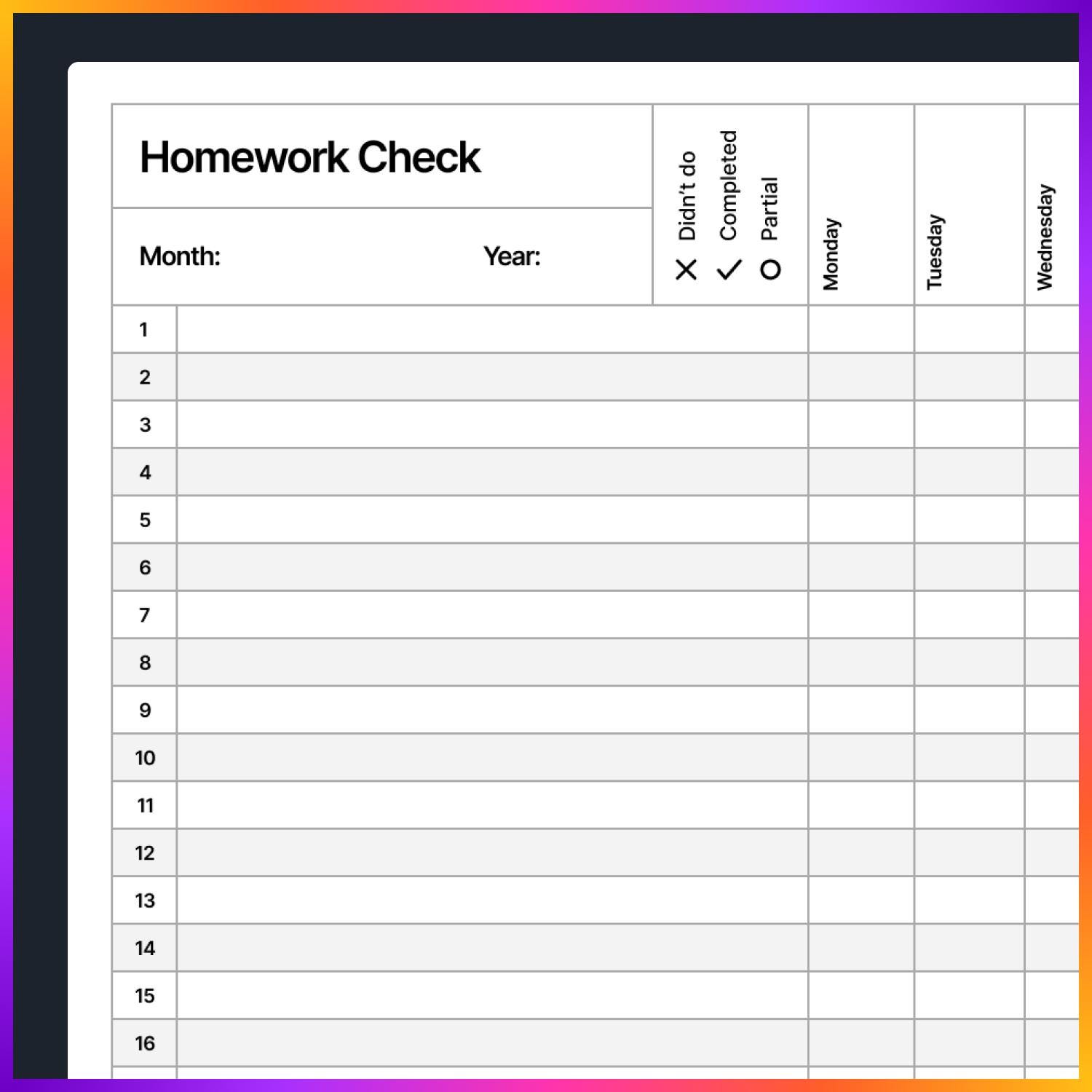 Editable Weekly Homework Checklist for Teachers | Track Homework for 30 ...