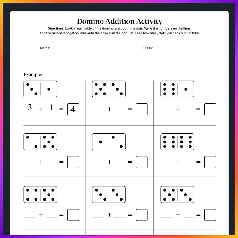 Domino Math Addition Cards Worksheets, Math Task Box, Homeschool Math ...