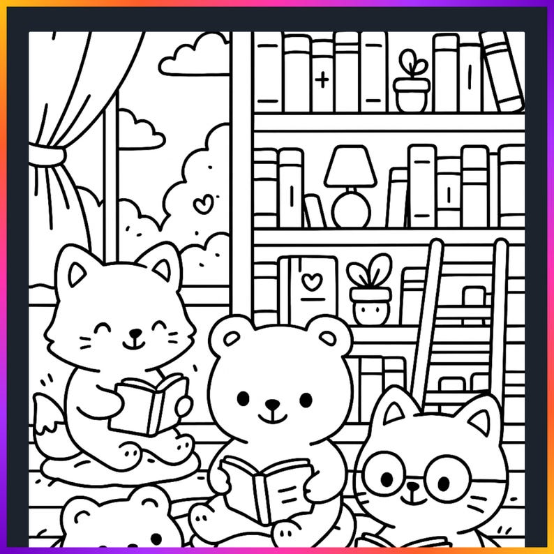 Kawaii Animal Scene Coloring Pages | 10 Printable Cute & Cozy Sheets ...