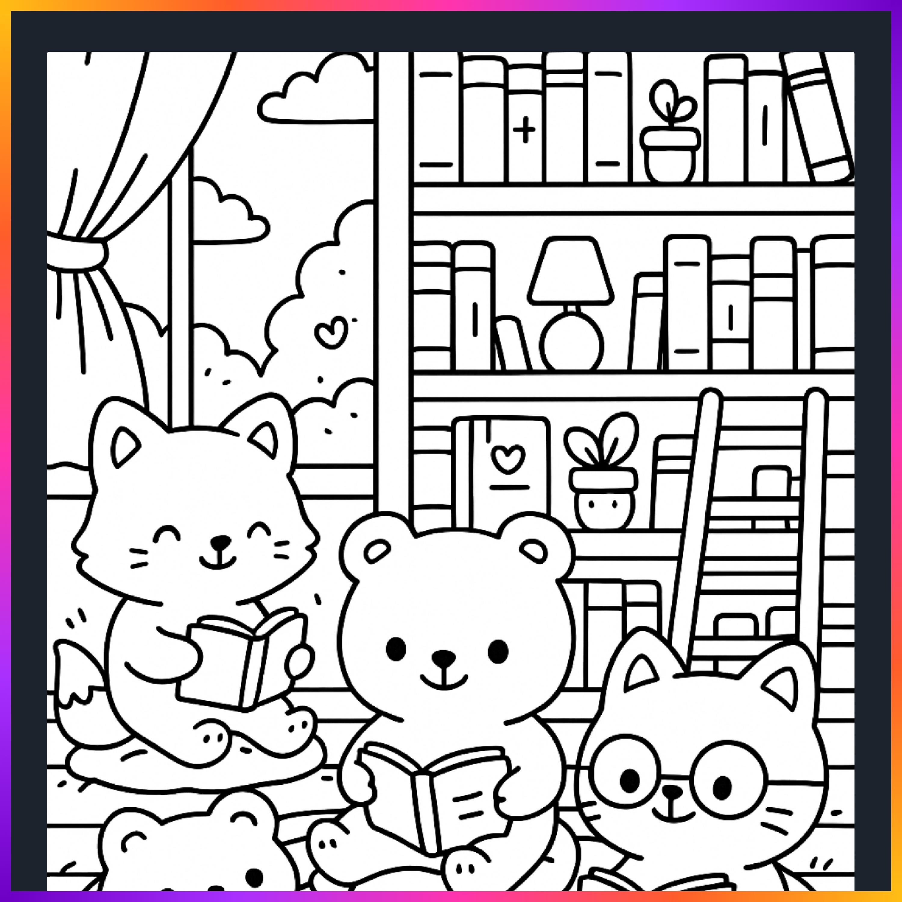 Kawaii Animal Scene Coloring Pages | 10 Printable Cute & Cozy Sheets ...
