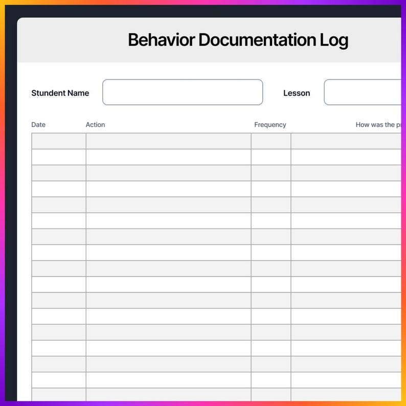 Behavior Documentation Log Chart | Behavior Tracker | Printable Teacher ...