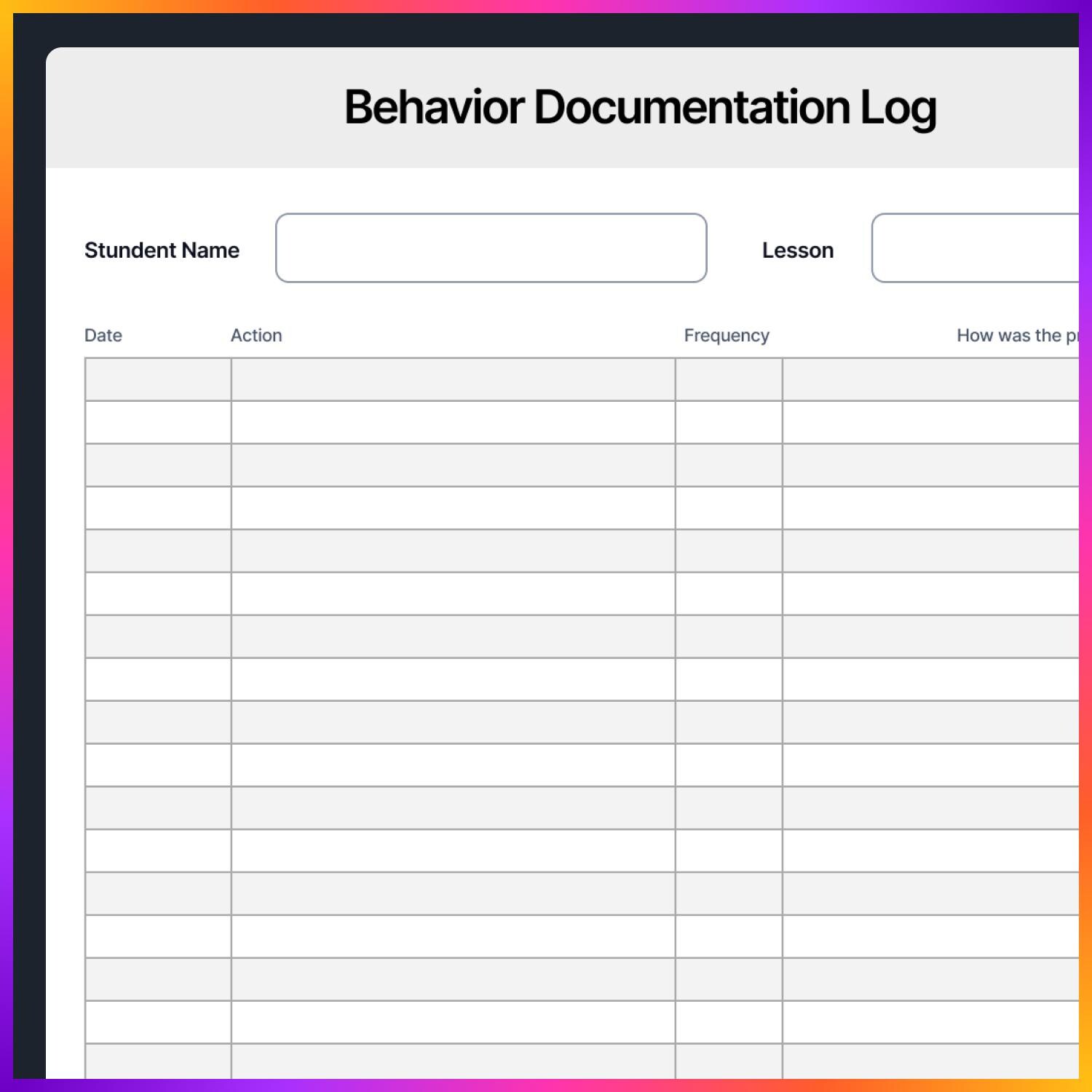 Behavior Documentation Log Chart | Behavior Tracker | Printable Teacher ...