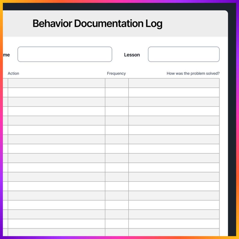 Behavior Documentation Log Chart | Behavior Tracker | Printable Teacher Worksheet Form for ...