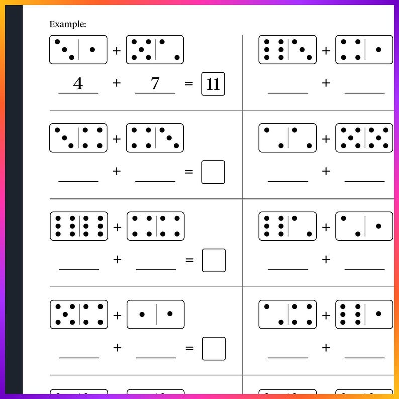 Advanced Domino Math Addition Cards Worksheets,math Practice ...