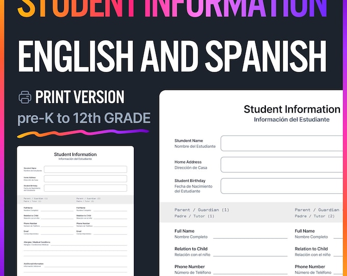 Student Information Sheet, Instant Download - Etsy Canada