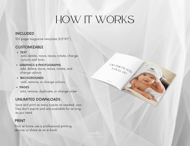 100 Page Baby's First Year Magazine Photo Album Template, Childs ...