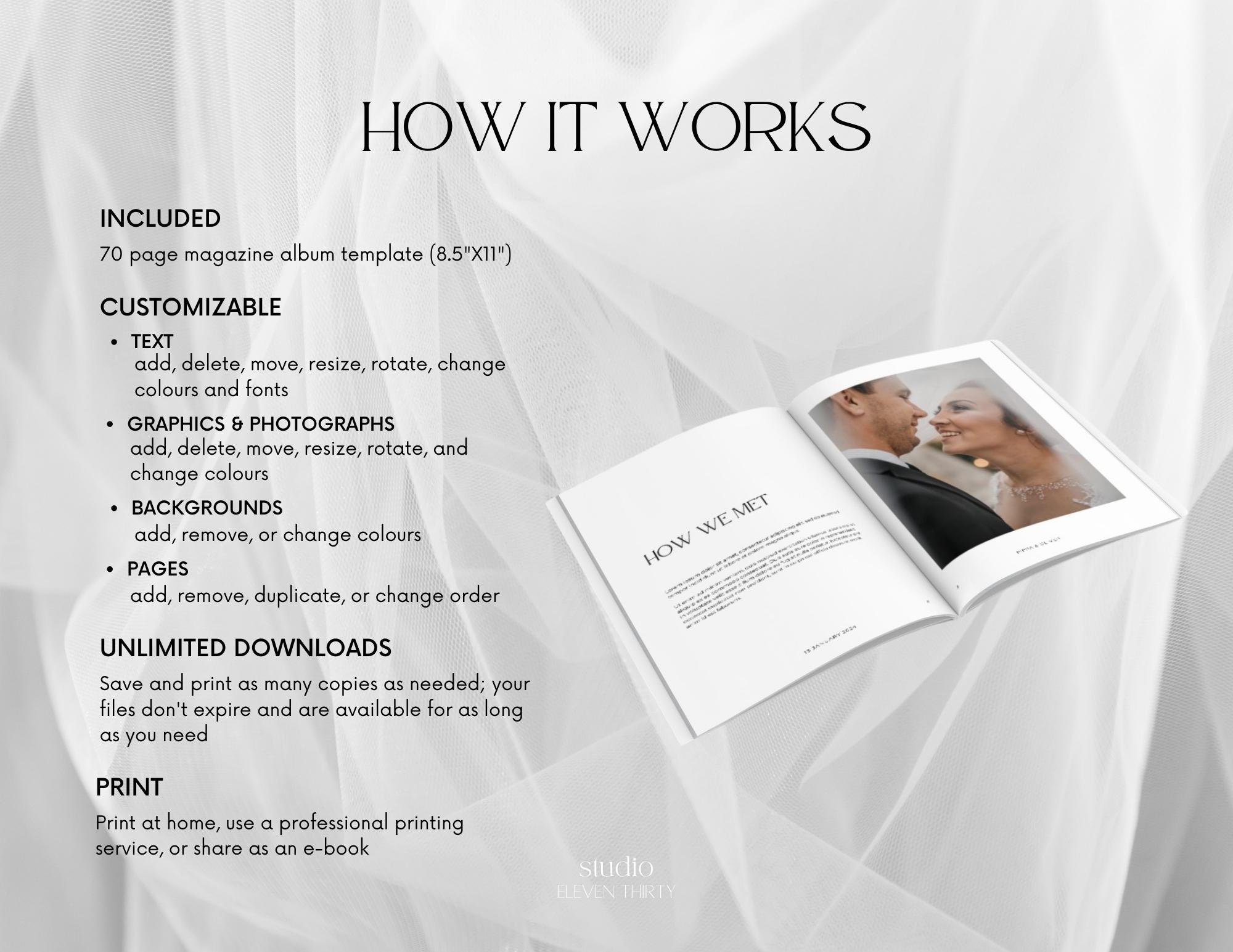 70 Page Wedding Magazine Photo Album Template, Couples Story Scrapbook ...