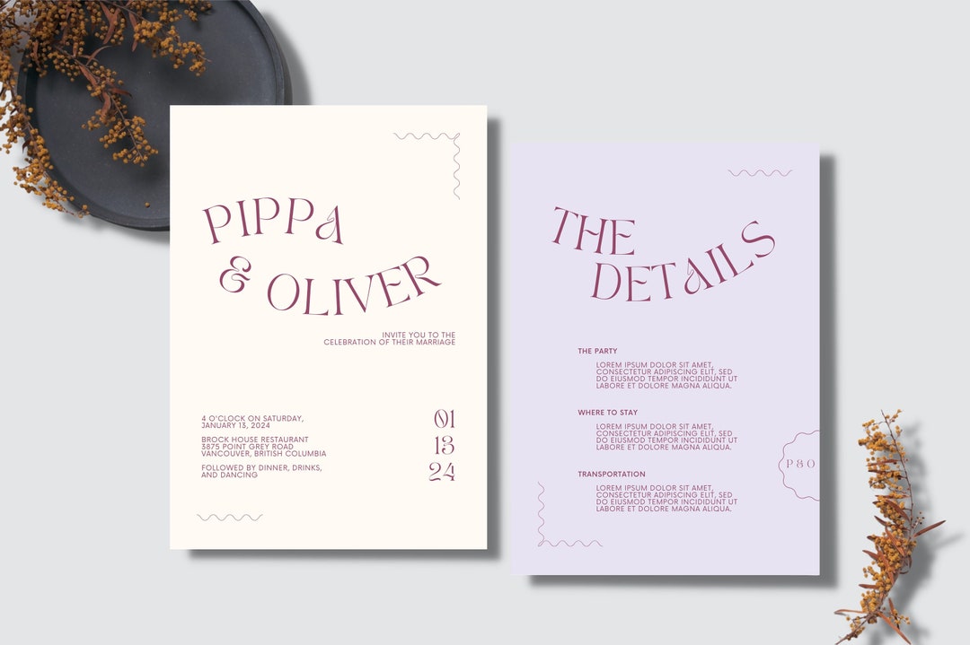 Wavy Customizable Wedding Invitation Editable Template - Printable ...
