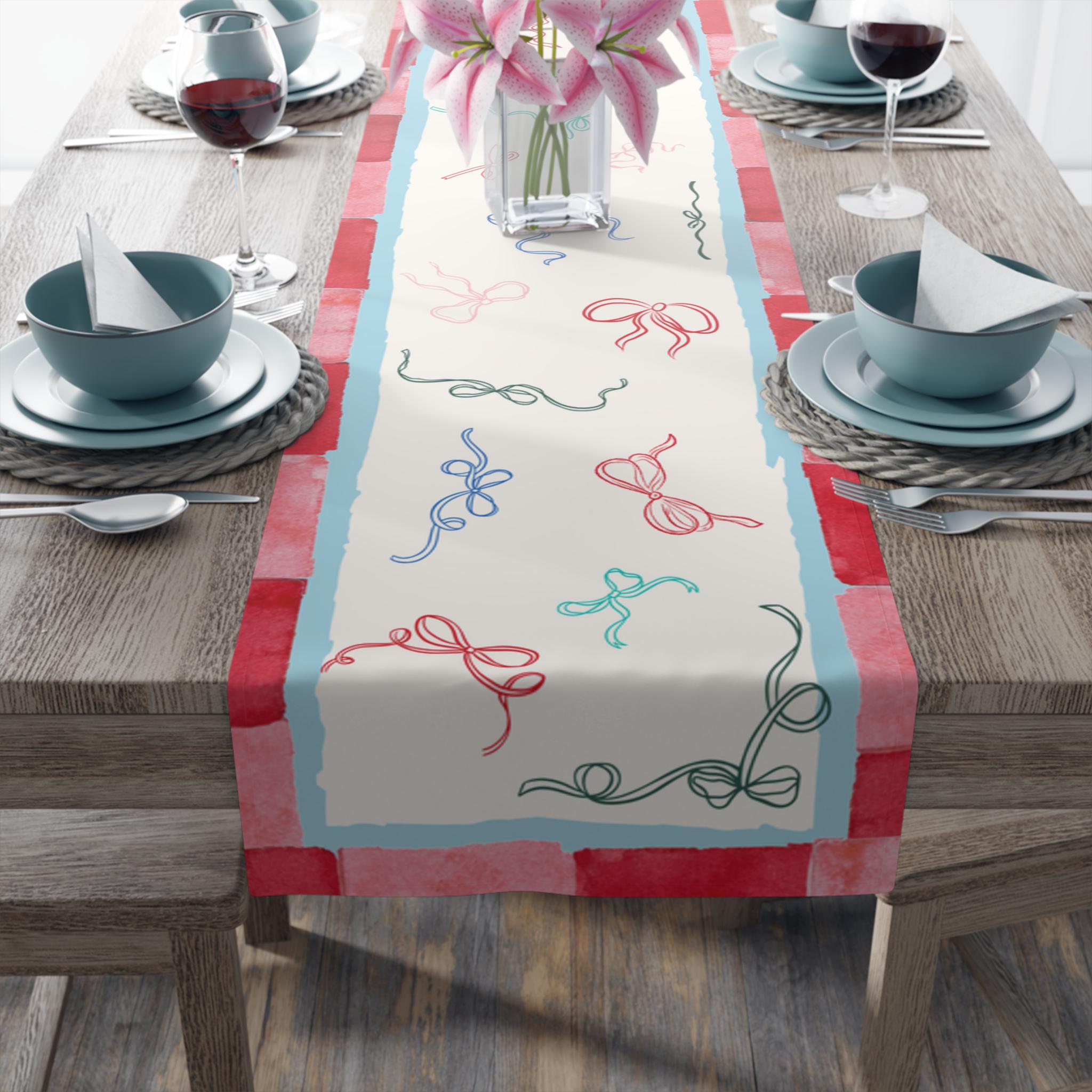 Hand Drawn Bow Illustration Table Runner, Coquette Dinner Party ...