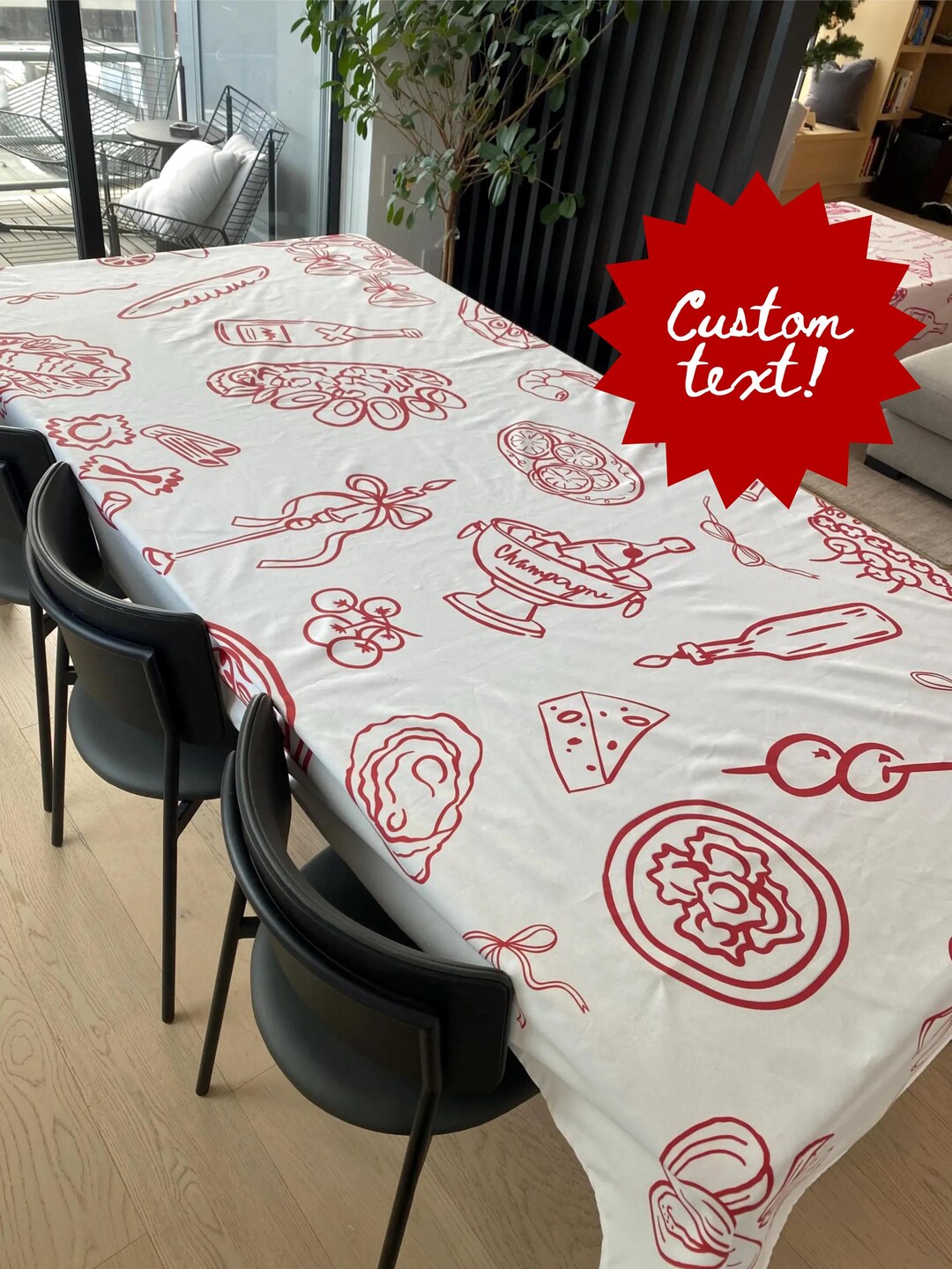Personalized Hand Drawn Illustration Tablecloth, Custom Dinner Party ...