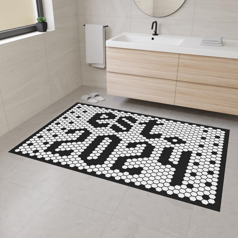 Personalized Est. Year Tile Effect Floor Mat, Custom Mosaic Style Bath ...