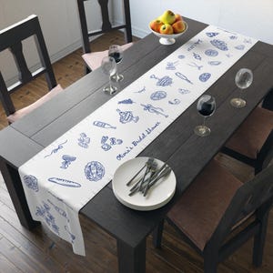Personalized Hand Drawn Illustration Table Runner, Custom Dinner Party ...