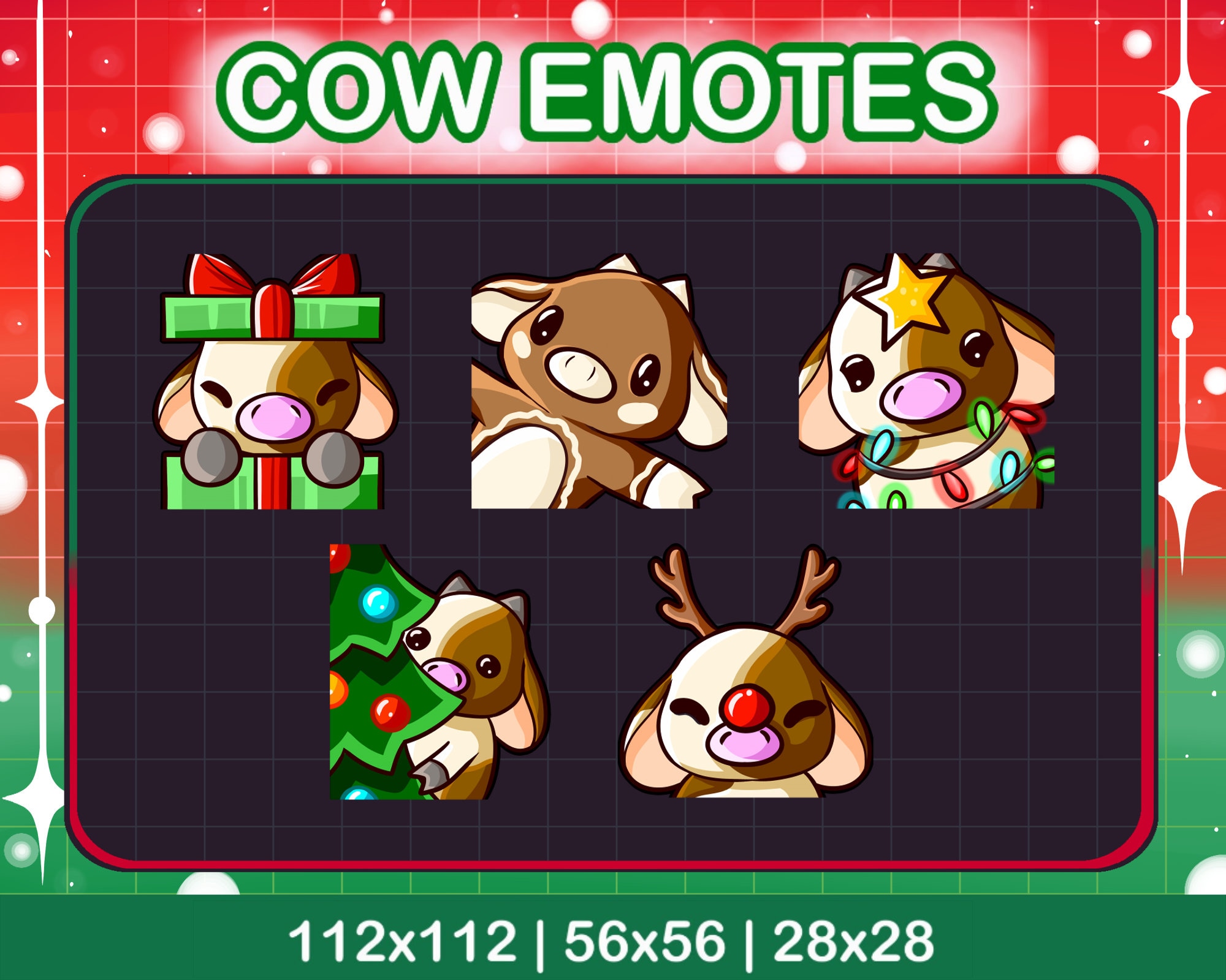 5 Kawaii Christmas Cow Emotes for Twitch, Youtube, Discord - Etsy