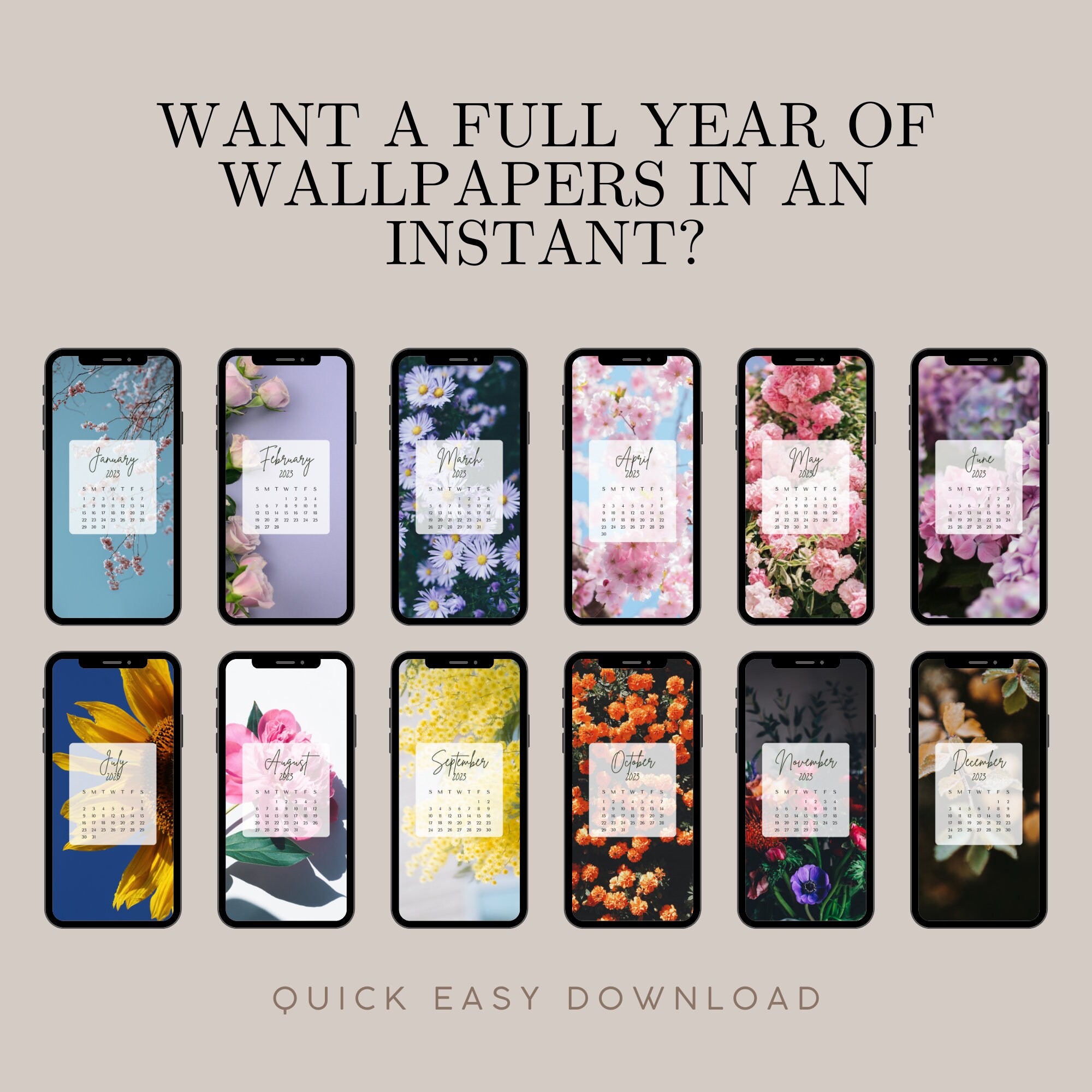 IPhone Calendar 2023 Wallpaper - FLORAL PACK, iPhone Wallpaper, Floral ...