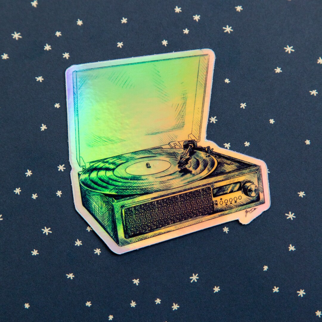 Holographic Suitcase Record Player Die Cut Sticker, Turntable ...