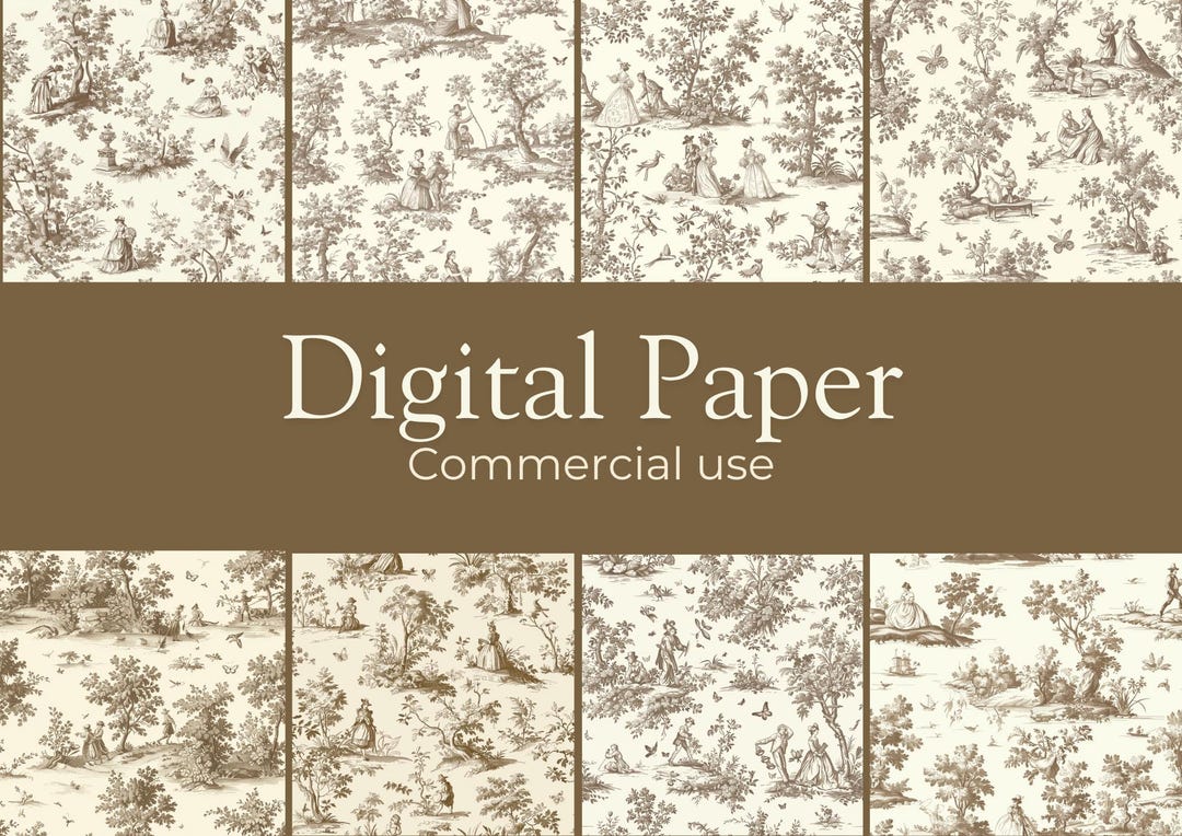 Taupe Toile Digital Paper – Vintage French Toile Pattern Pack, 12x12 ...