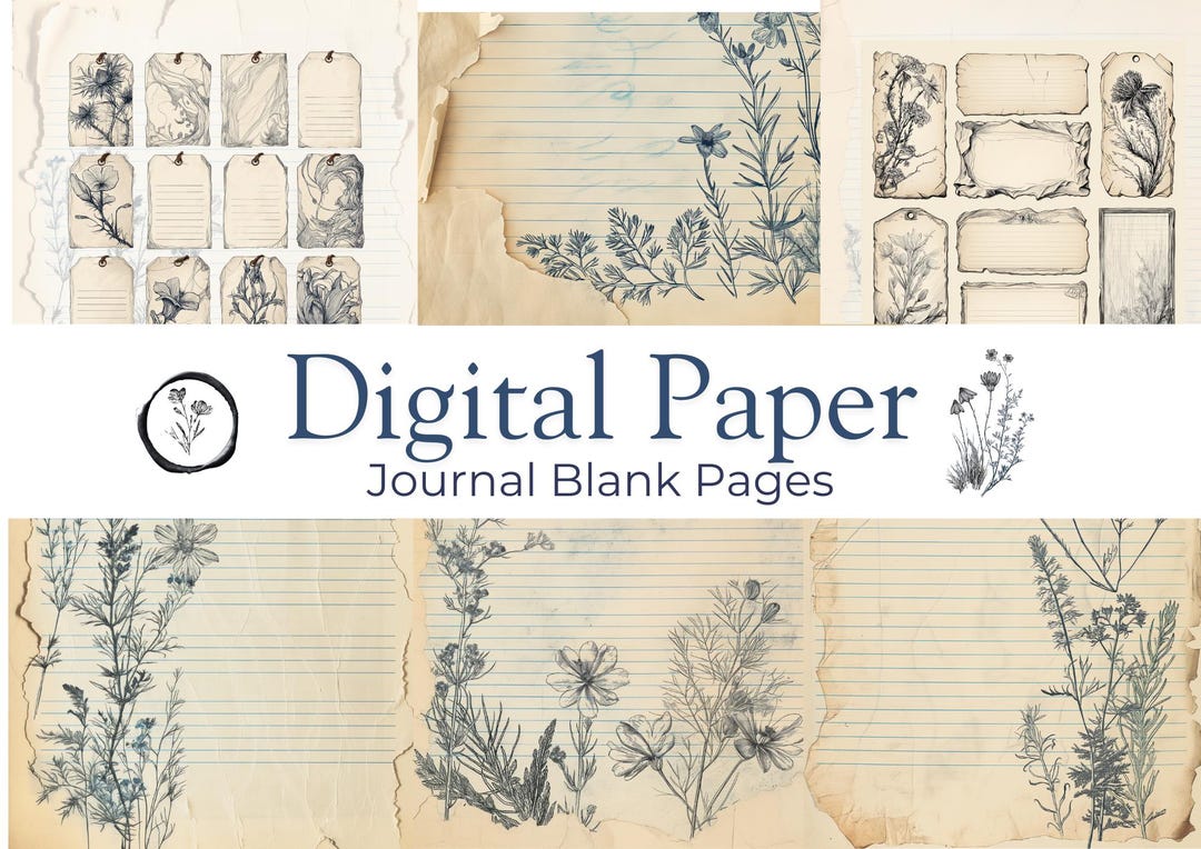 Vintage Botanical Digital Paper Bundle: Junk Journal Kit (PDF & PNG ...