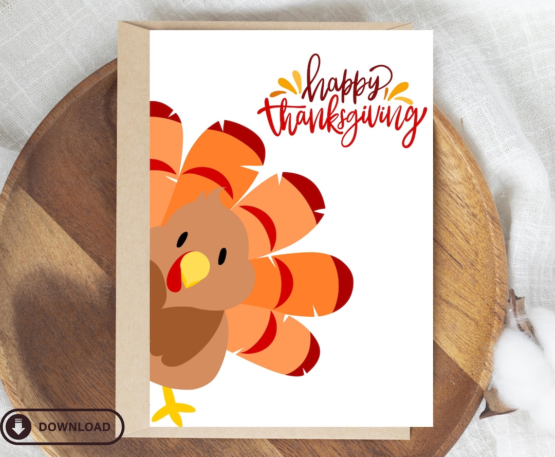 Happy Thanksgiving Turkey Printable 5x7 Card and A7 Envelope Template ...
