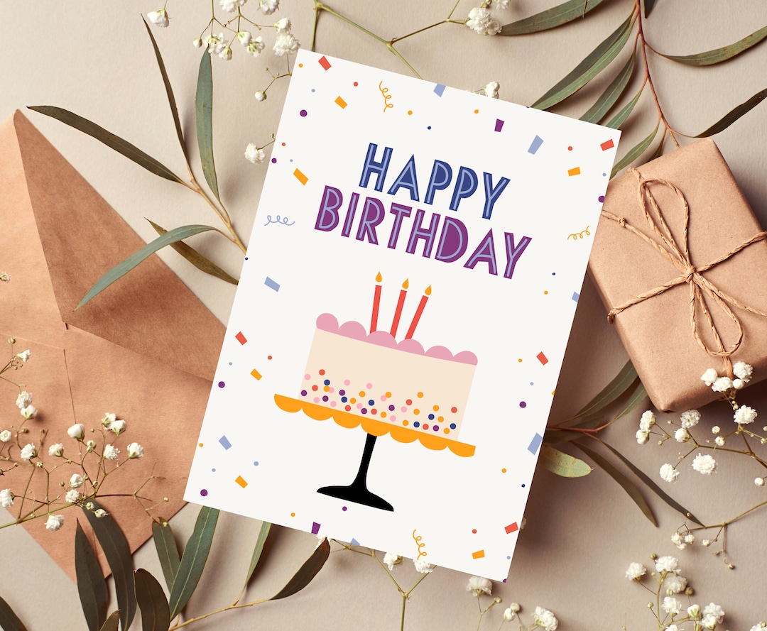 Colorful Celebration Birthday Card - Printable 5x7 Birthday Card and ...