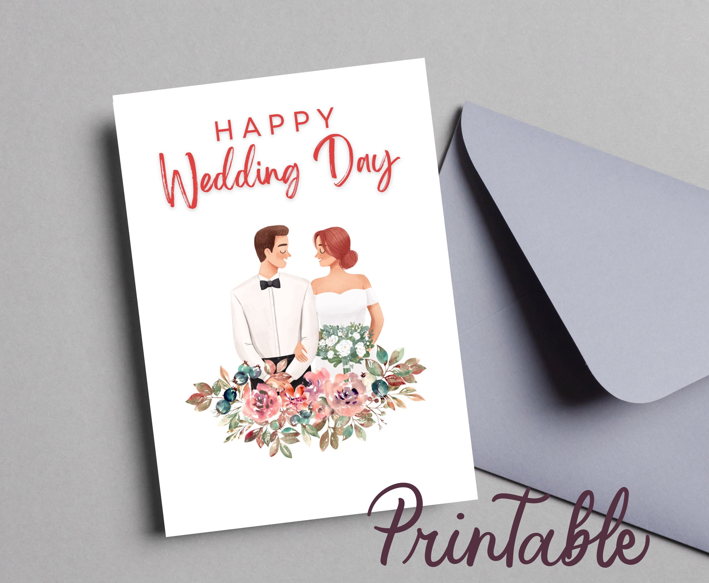 Happy Wedding Day, Printable Card With Envelope Template, Wedding ...