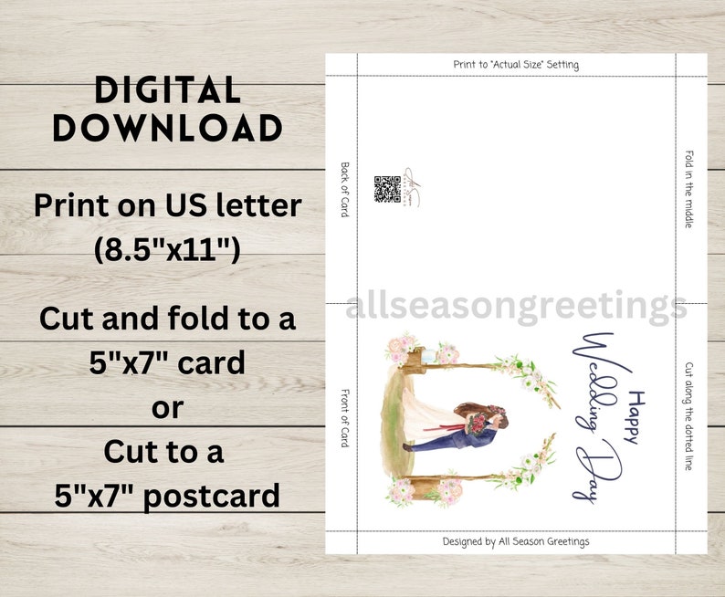 Wedding Day Card: Romantic Newlyweds Illustration (PDF Template) - Etsy