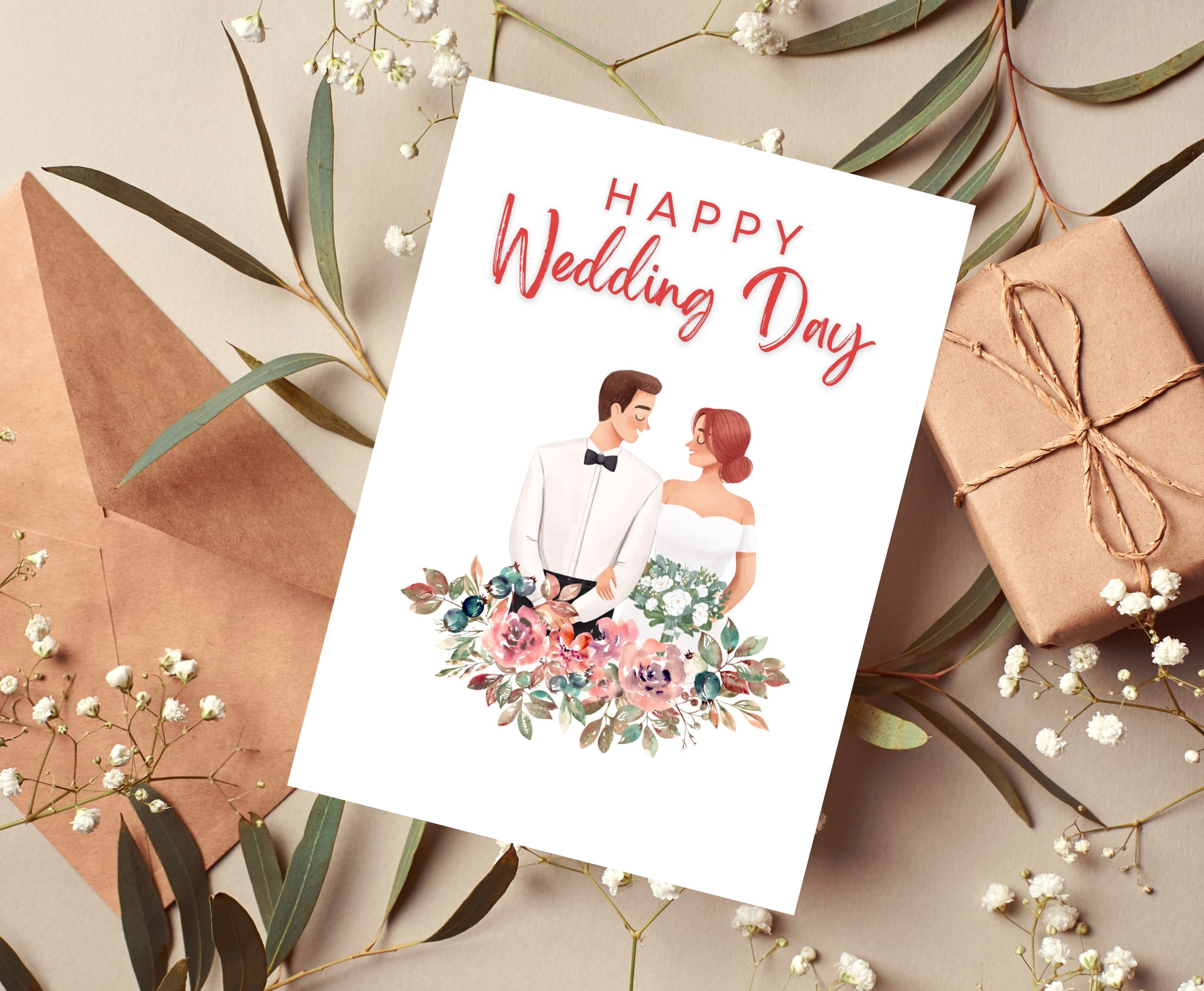 Happy Wedding Day, Printable Card With Envelope Template, Wedding ...