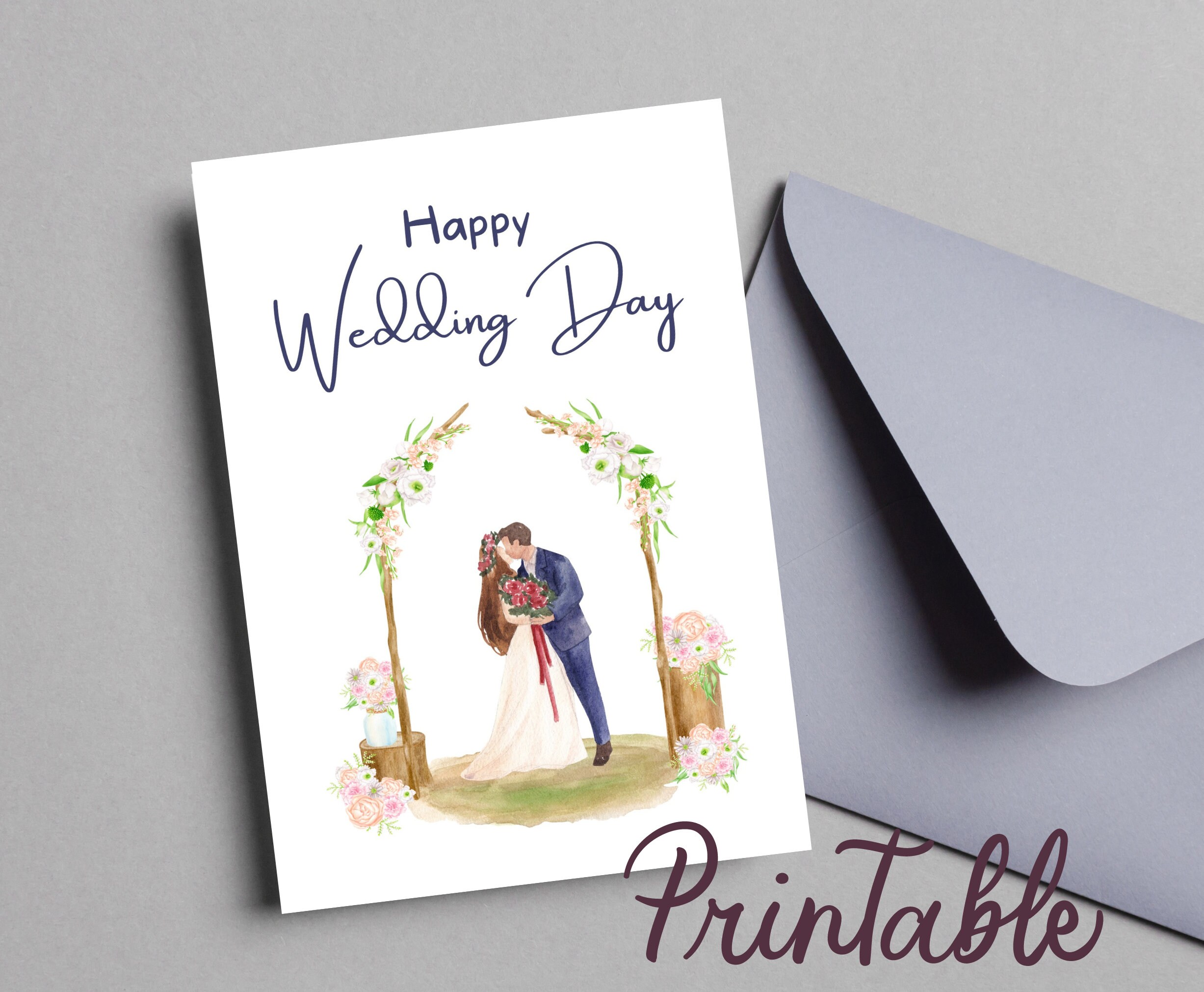 Wedding Day Card: Romantic Newlyweds Illustration (PDF Template) - Etsy