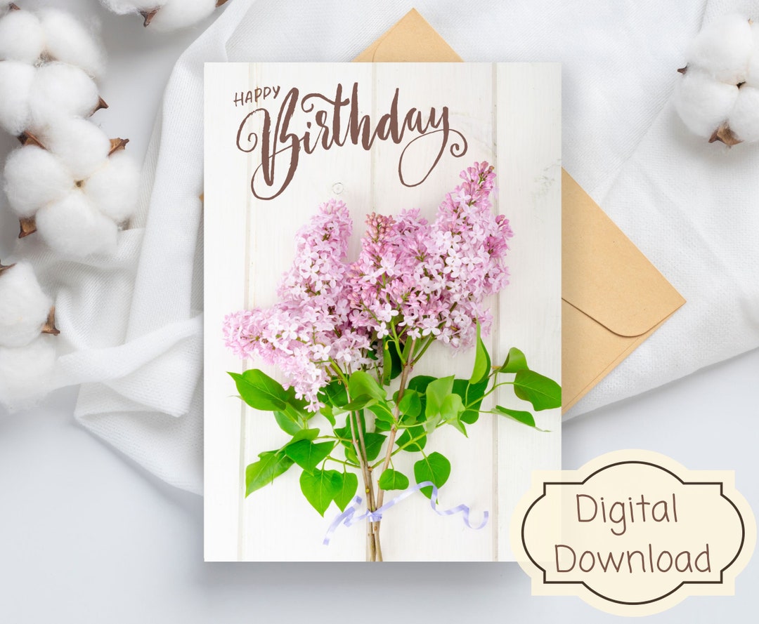 Happy Birthday Spring Pink Flowers Printable Greeting Card - Etsy