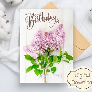 Happy Birthday Spring Pink Flowers Printable Greeting Card - Etsy