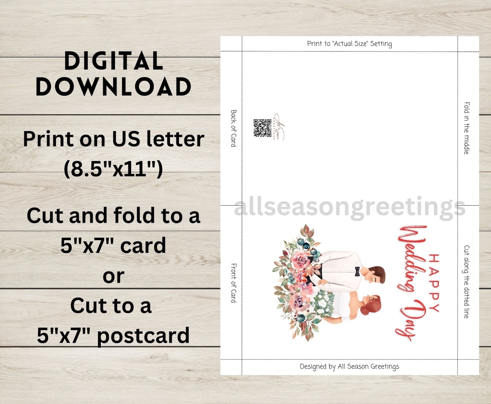 Happy Wedding Day, Printable Card With Envelope Template, Wedding ...