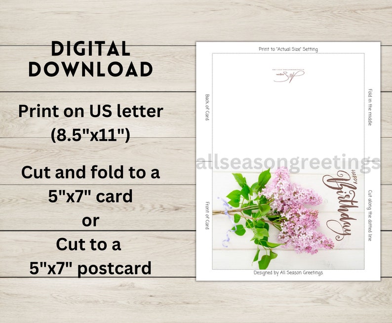 Happy Birthday Spring Pink Flowers Printable Greeting Card - Etsy