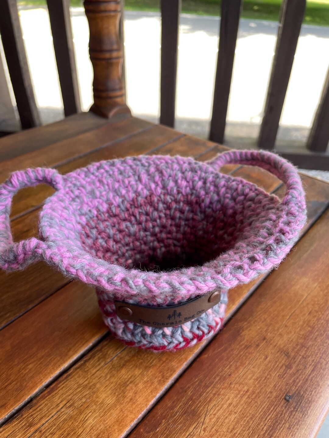 Mini Basket, Funnel Shape, Pink/gray, Hand-crocheted - Etsy