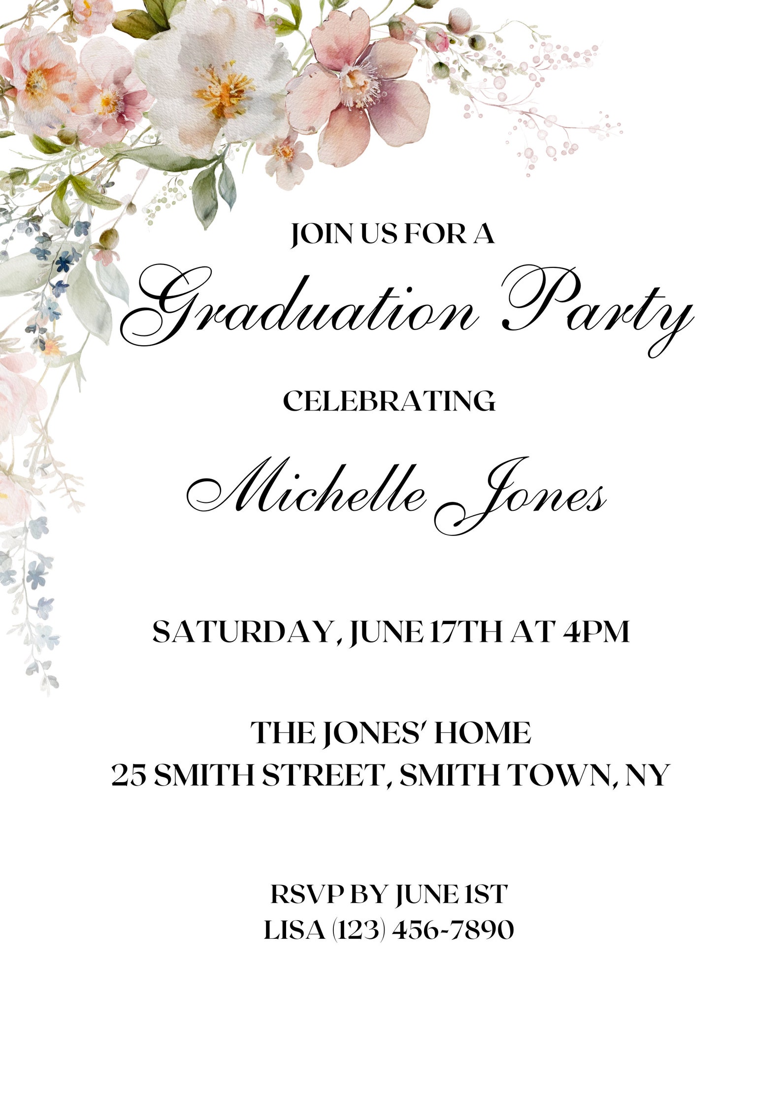 Graduation Invitations, Flowers Graduation Invitation, Invitations ...