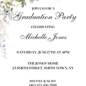 Graduation Invitations, Flowers Graduation Invitation, Invitations ...