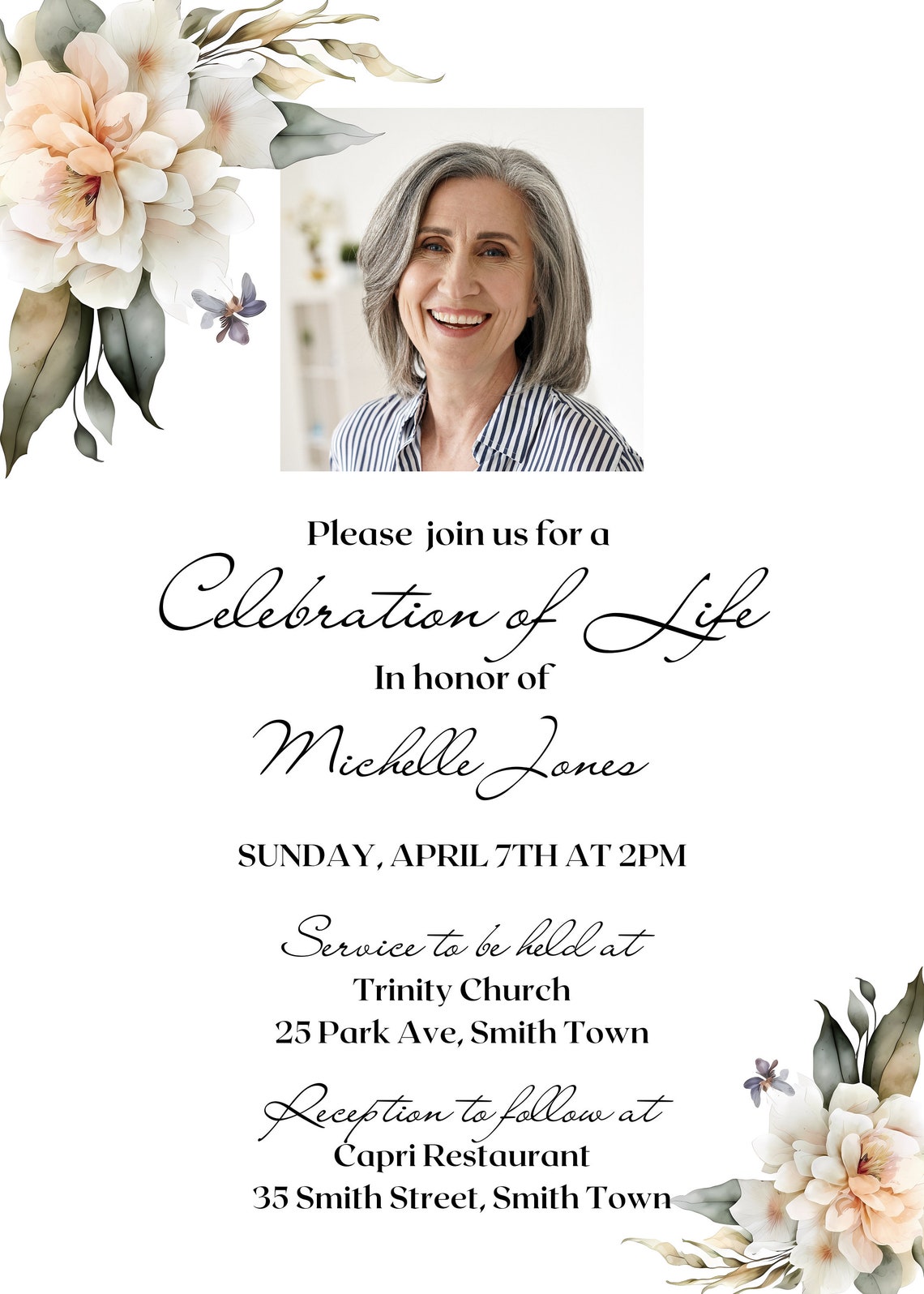 Editable Celebration of Life Invitation, Memorial Service for Loved One ...