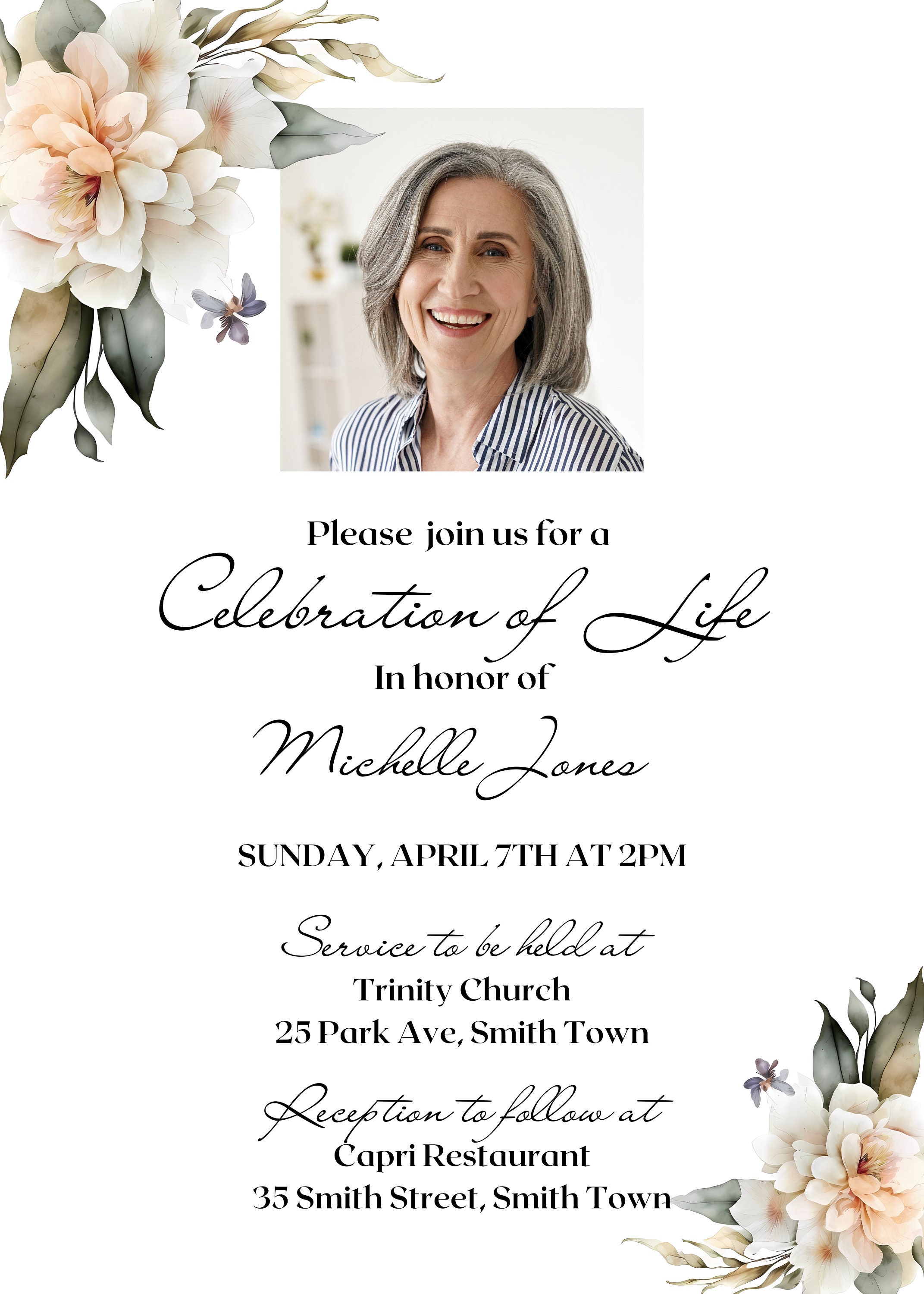 Editable Celebration of Life Invitation, Memorial Service for Loved One ...
