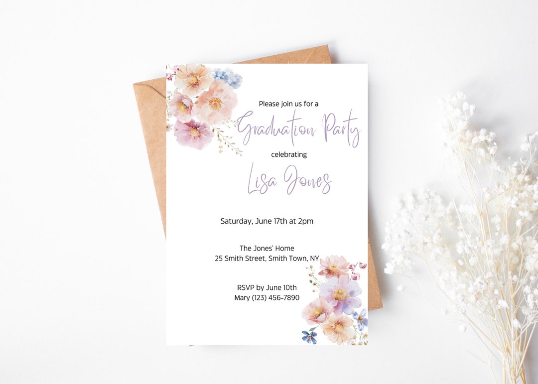 Graduation Invitations, Flowers Graduation Invitation, Invitations PDF ...