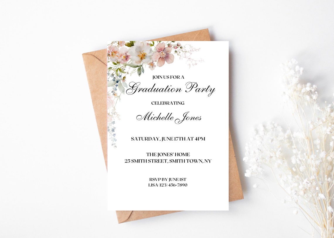 Graduation Invitations, Flowers Graduation Invitation, Invitations ...