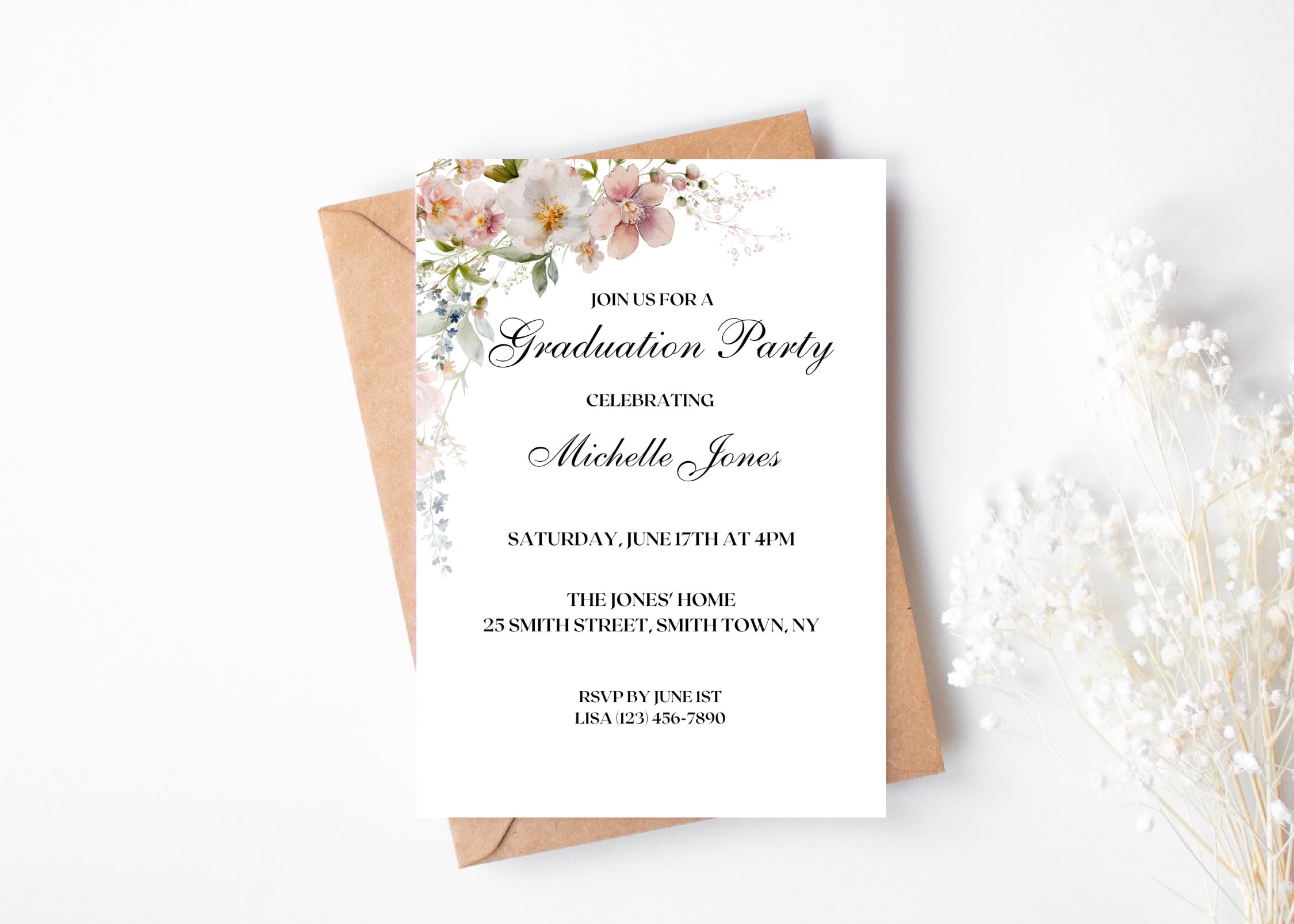Graduation Invitations, Flowers Graduation Invitation, Invitations ...