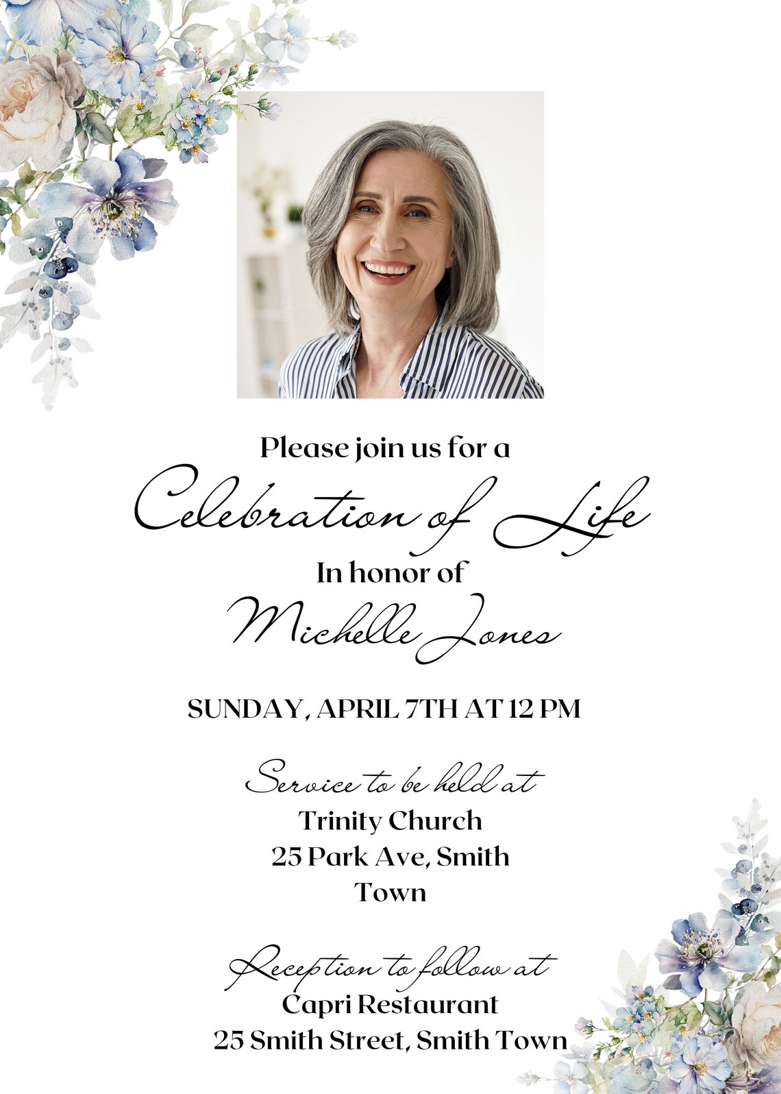 Editable Celebration of Life Invitation, Memorial Service for Loved One ...