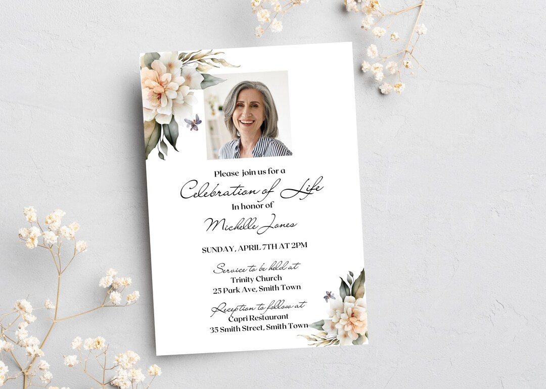 Editable Celebration of Life Invitation, Memorial Service for Loved One ...