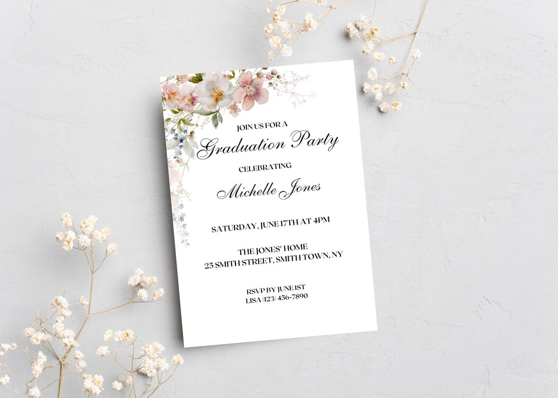 Graduation Invitations, Flowers Graduation Invitation, Invitations ...
