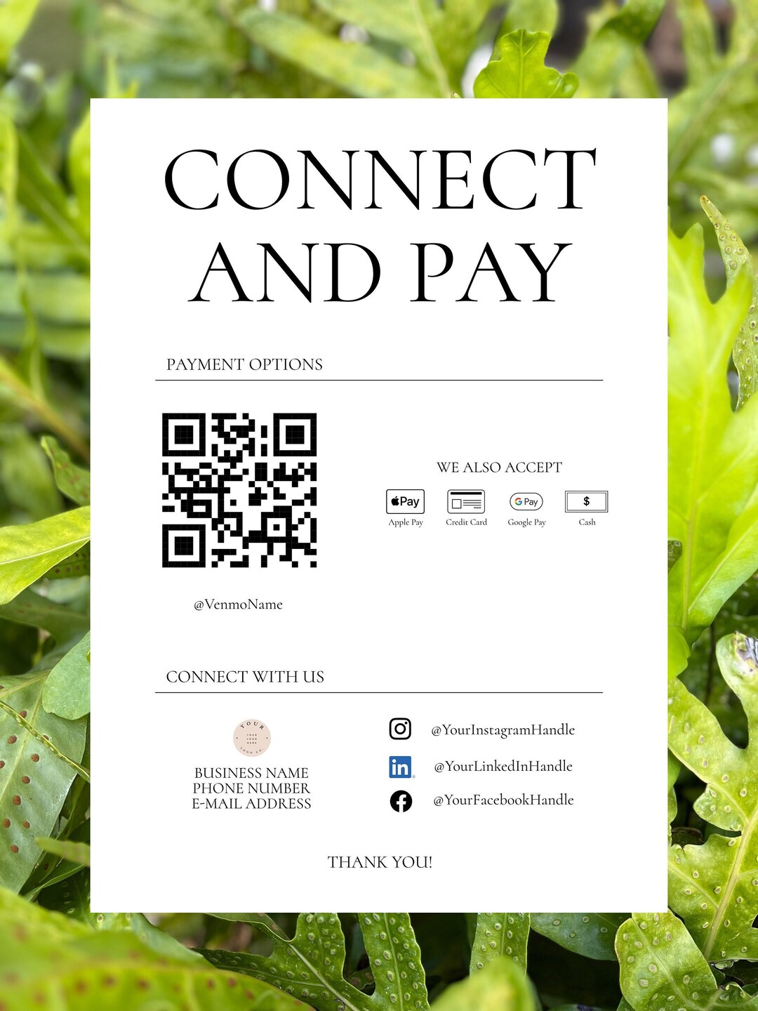 Editable A4 Connect and Pay Template for Small Businesses - Etsy Australia