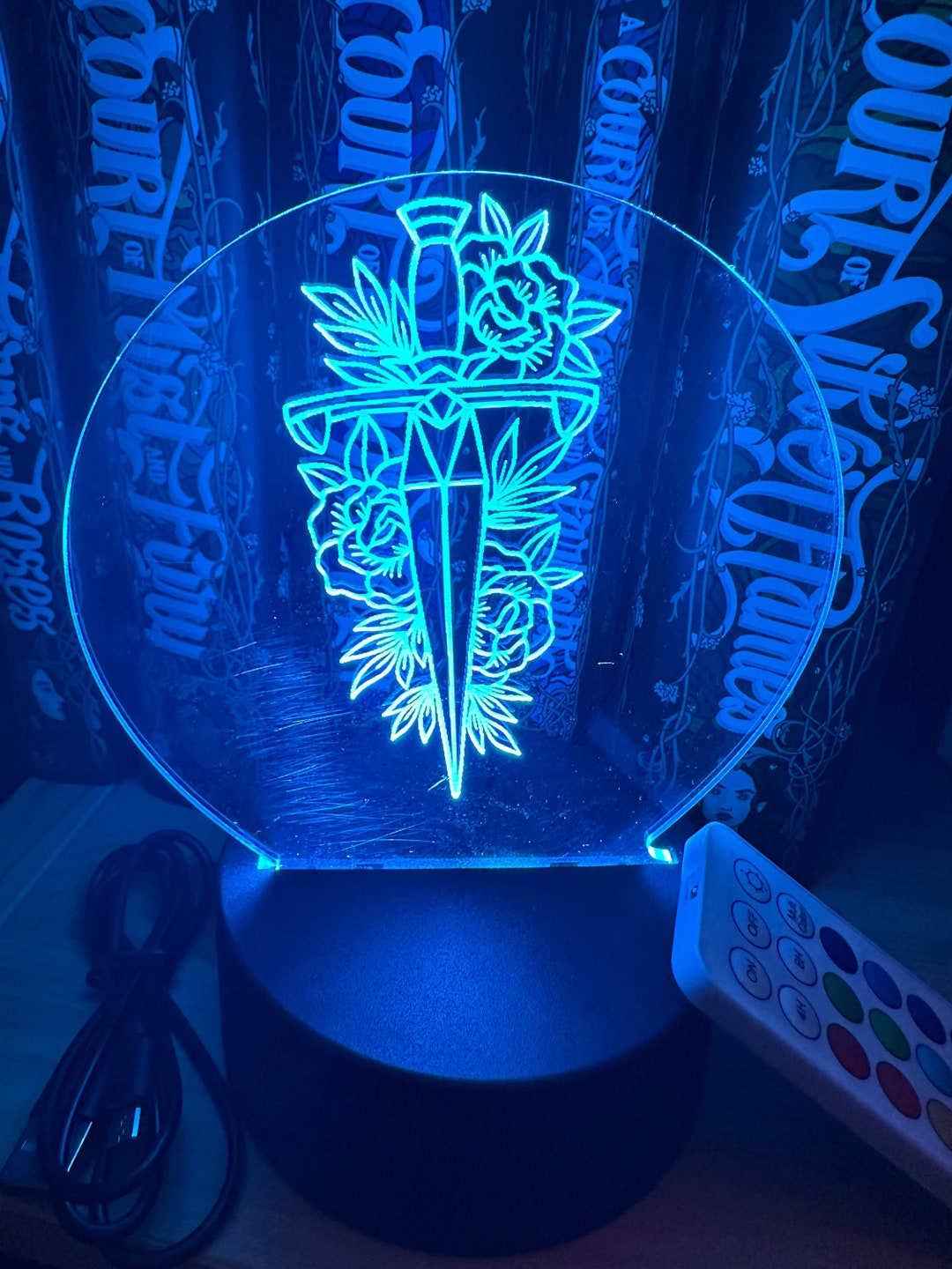 Sword, Dagger With Flowers LED Acrylic Light - Etsy