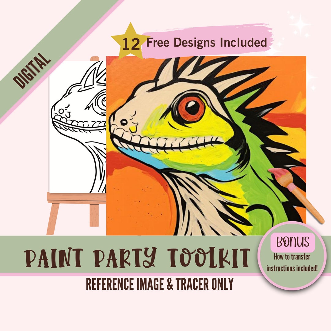 Bearded Dragon Pet Art Painting Party Printable, PNG Tracer - Digital ...