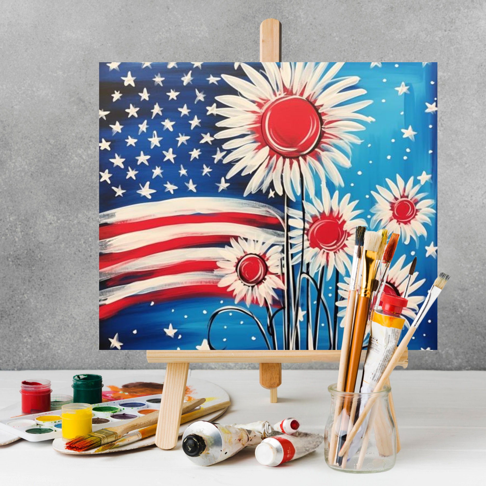 4th of July American Flag Flowers Painting Kit - Patriotic Paint Party ...