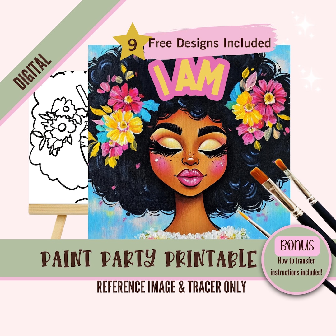 I AM Affirmation Sip and Paint Party Kit Canvas Tracer, Pre Drawn ...