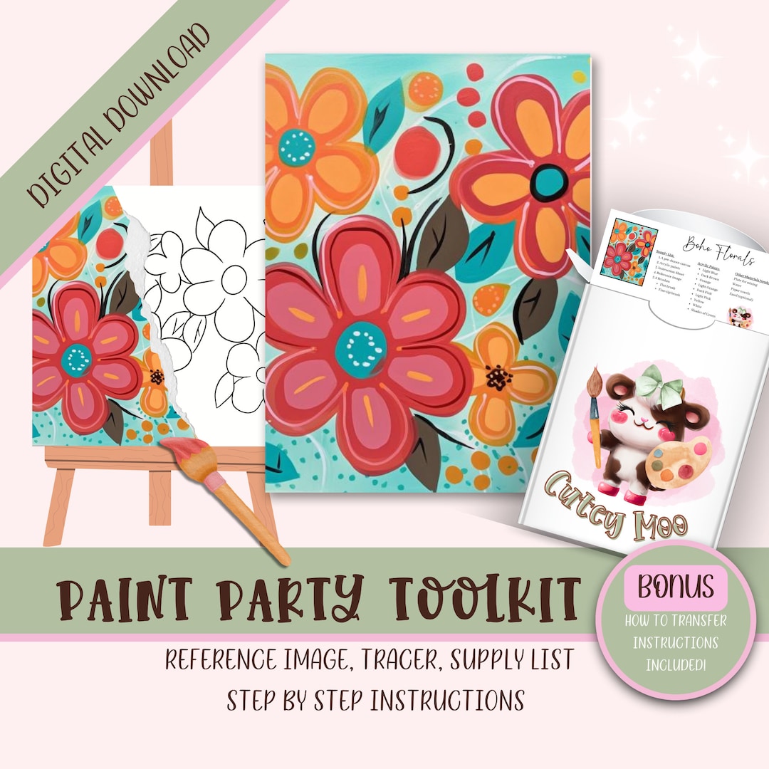 Paint Party Printable Flower Girl, Boho Flower Coloring Page, Boho ...