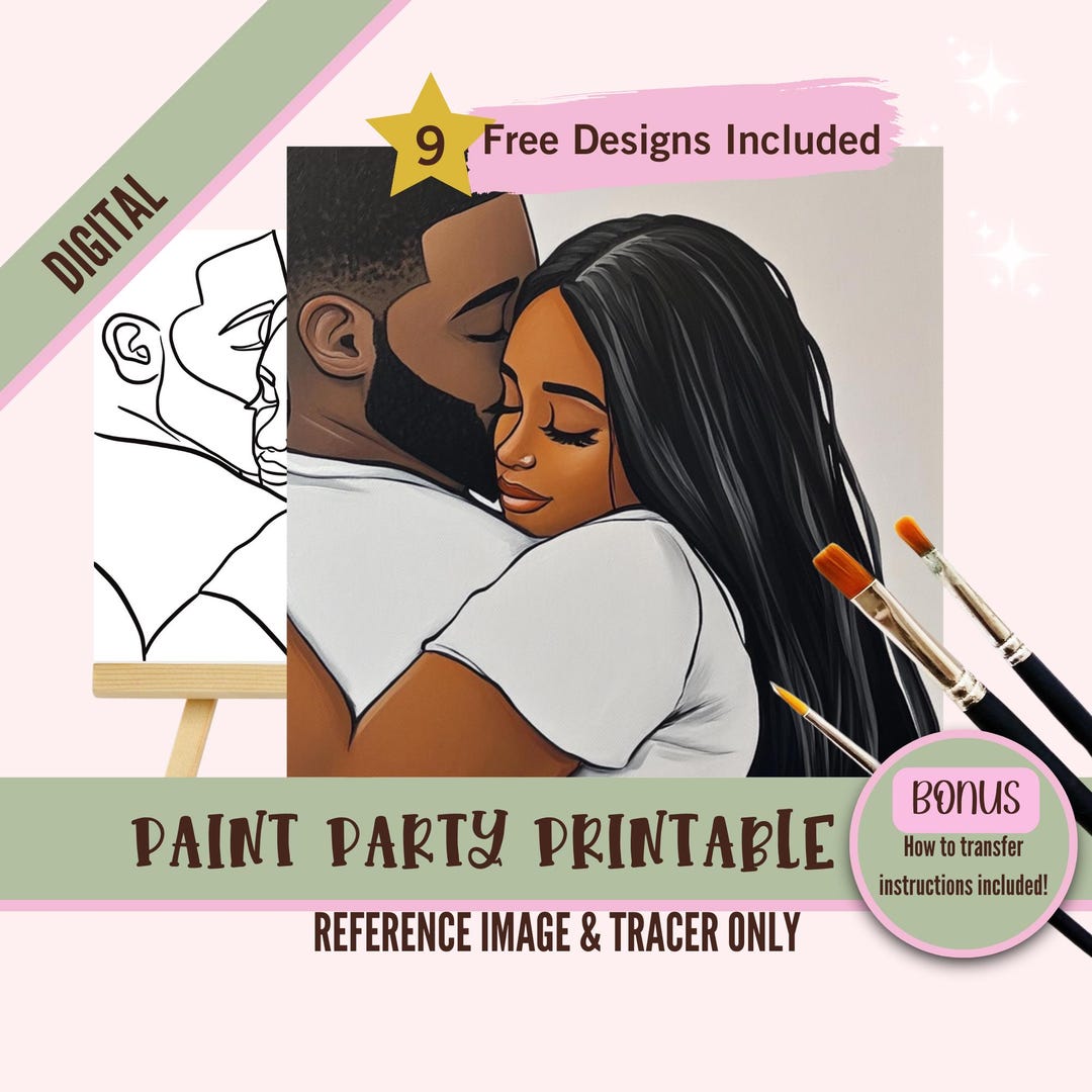 Date Night Couple Sip and Paint Downloadable Stencil Art, DIY Acrylic ...
